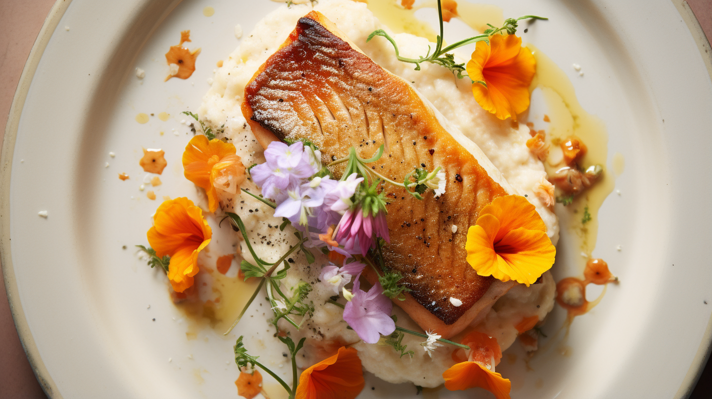 L'omble chevalier rôti, sur lit de tapioca aux légumes racines ...